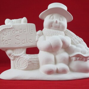 Ceramic Snowman, Ceramic Snowman Selling Snowballs, Ready to Paint ...