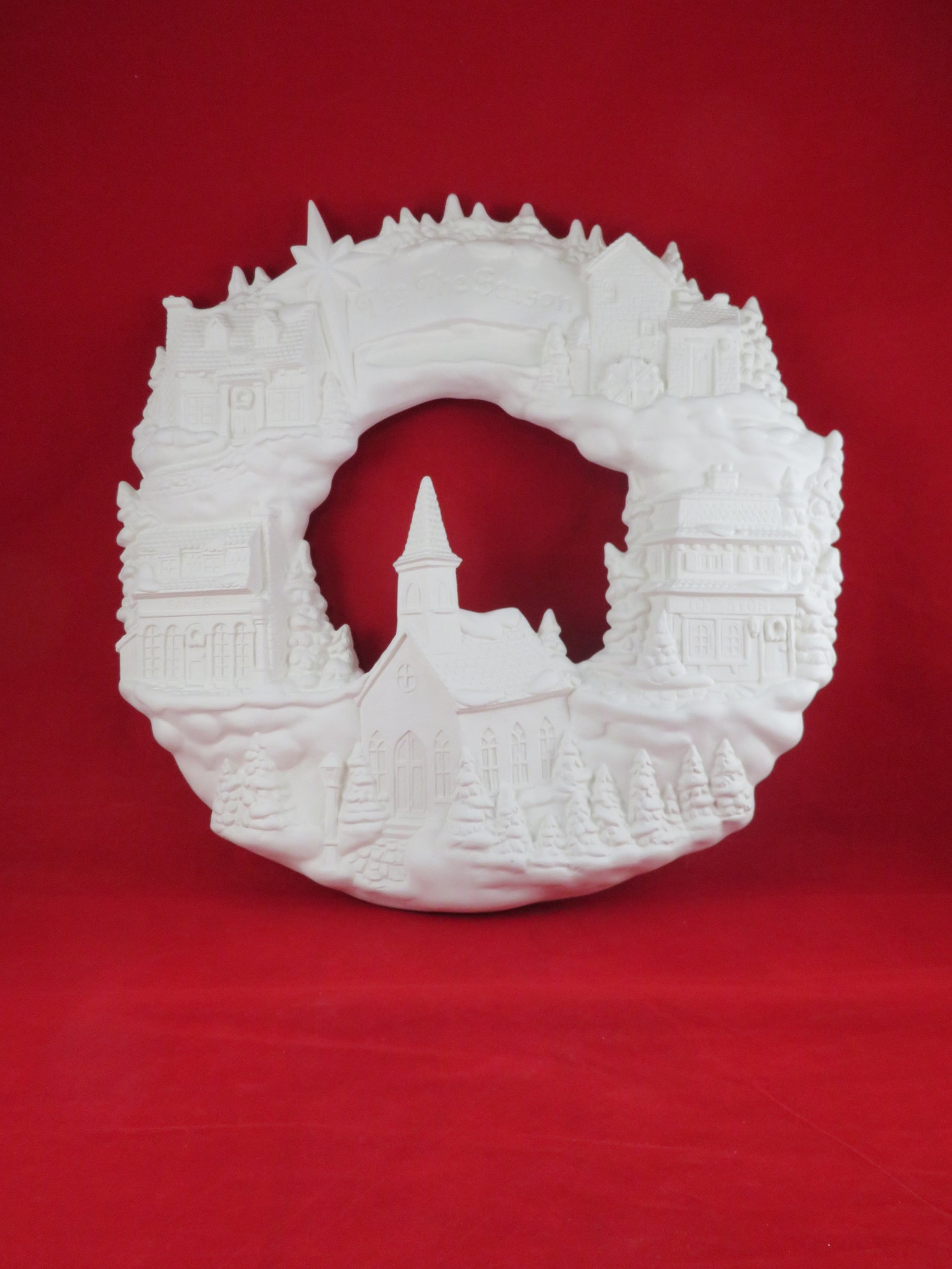 Ceramic Christmas Village Wreath Ceramic Church Wreath - Etsy UK