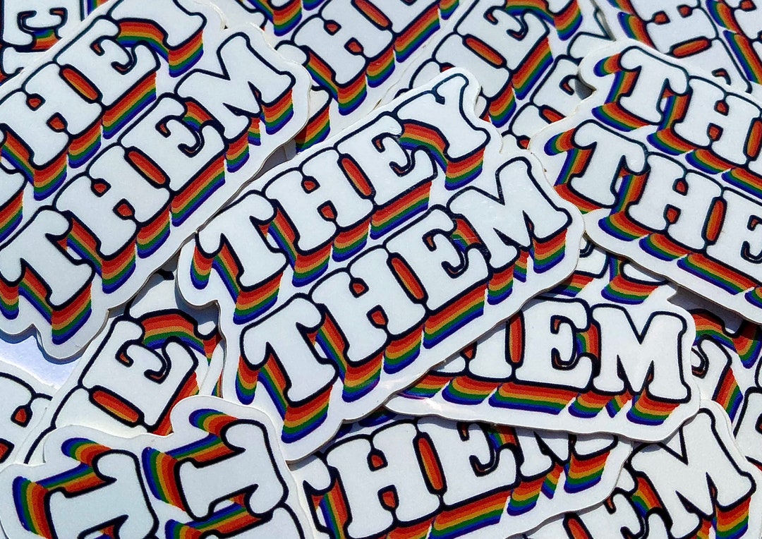 They/them Pronoun Sticker, Rainbow Pronoun Stickers, Retro Style ...