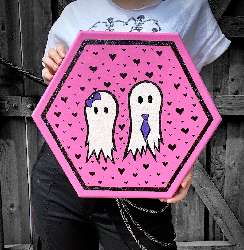 Pop Art Ghost Painting, Pink Halloween Art - Etsy