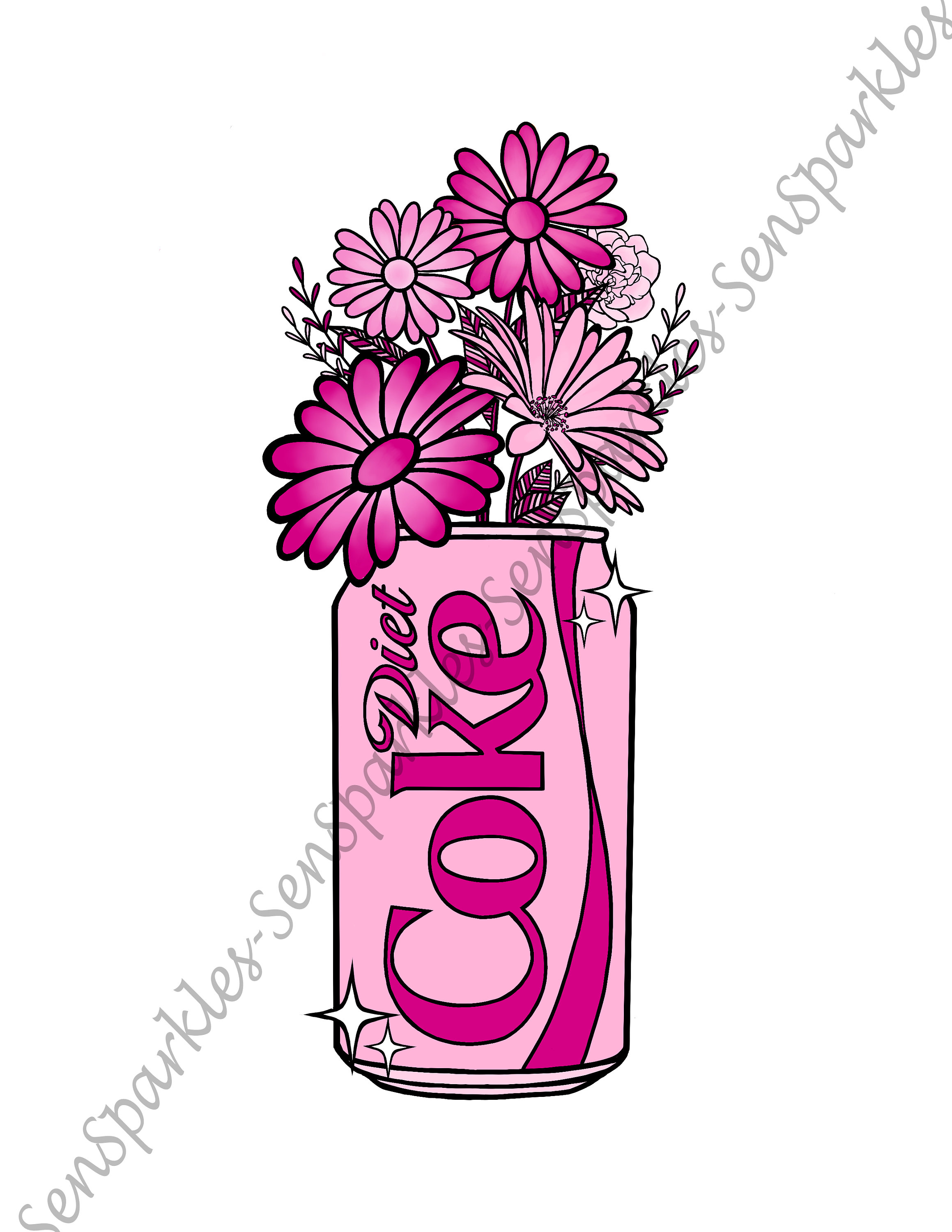 Pink Diet Coke Printable Wall Art, Diet Coke Still Life With Flowers ...