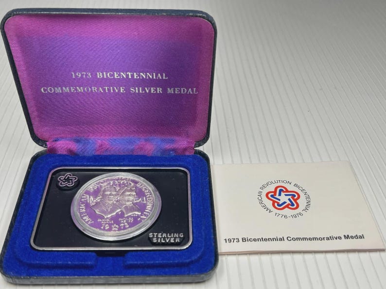 SILVER 1973 Bicentennial Samuel Adams Patrick Henry Sterling Silver ...