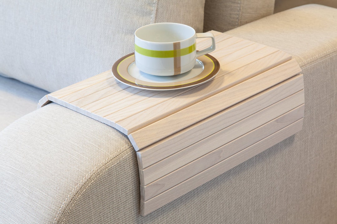 White Ash Wood Sofa Tray Table - Handmade Armrest Desk - Etsy