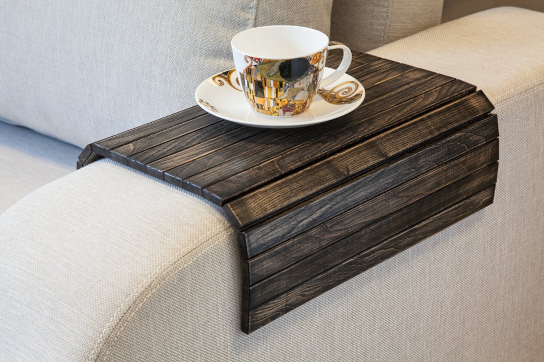Handmade Black Ash Wood Sofa Arm Tray - Rustic Ottoman Table - Etsy