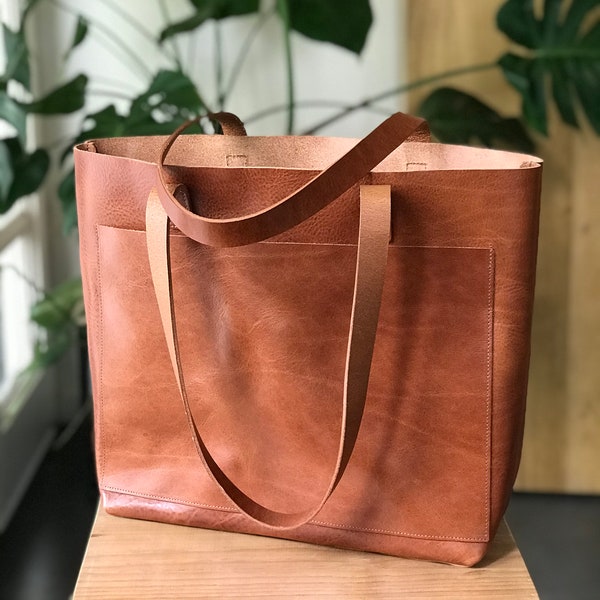 Tan Leather Tote Bag - Etsy