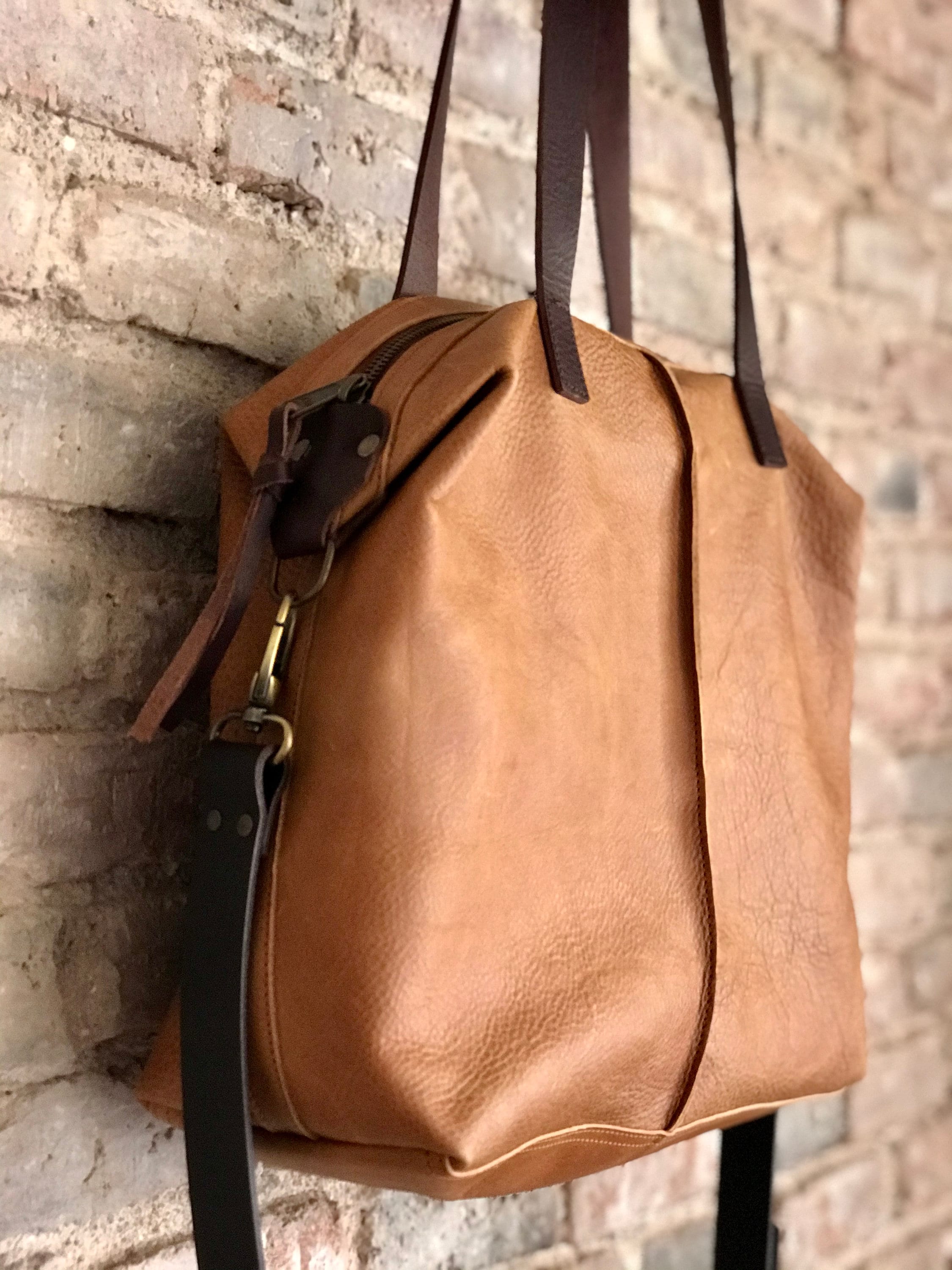 Hellbraune Ledertasche mit Reißverschluss Umhängeriemen und | Etsy