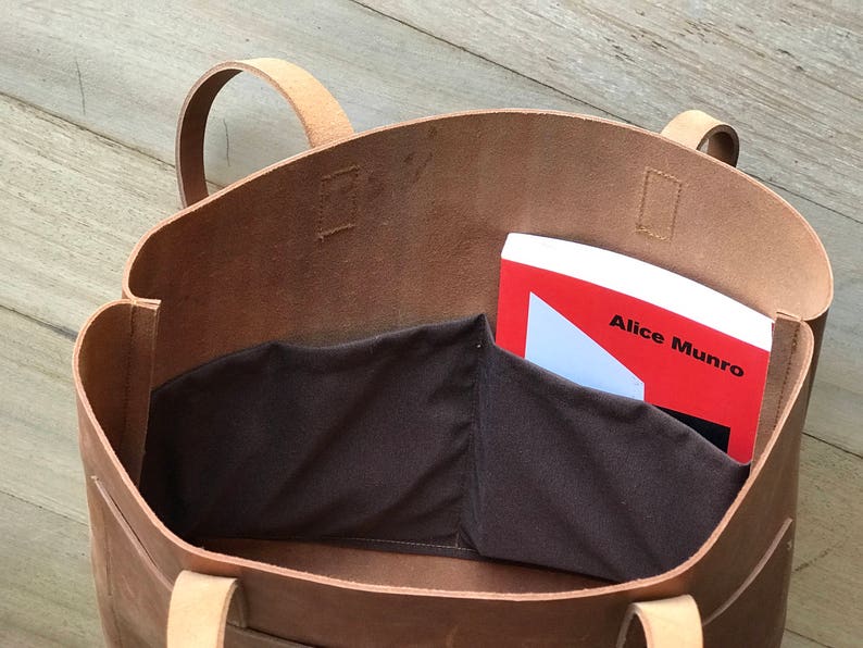 Leather Tote Bag With Large Outside Pocket. 4 Colors - Etsy