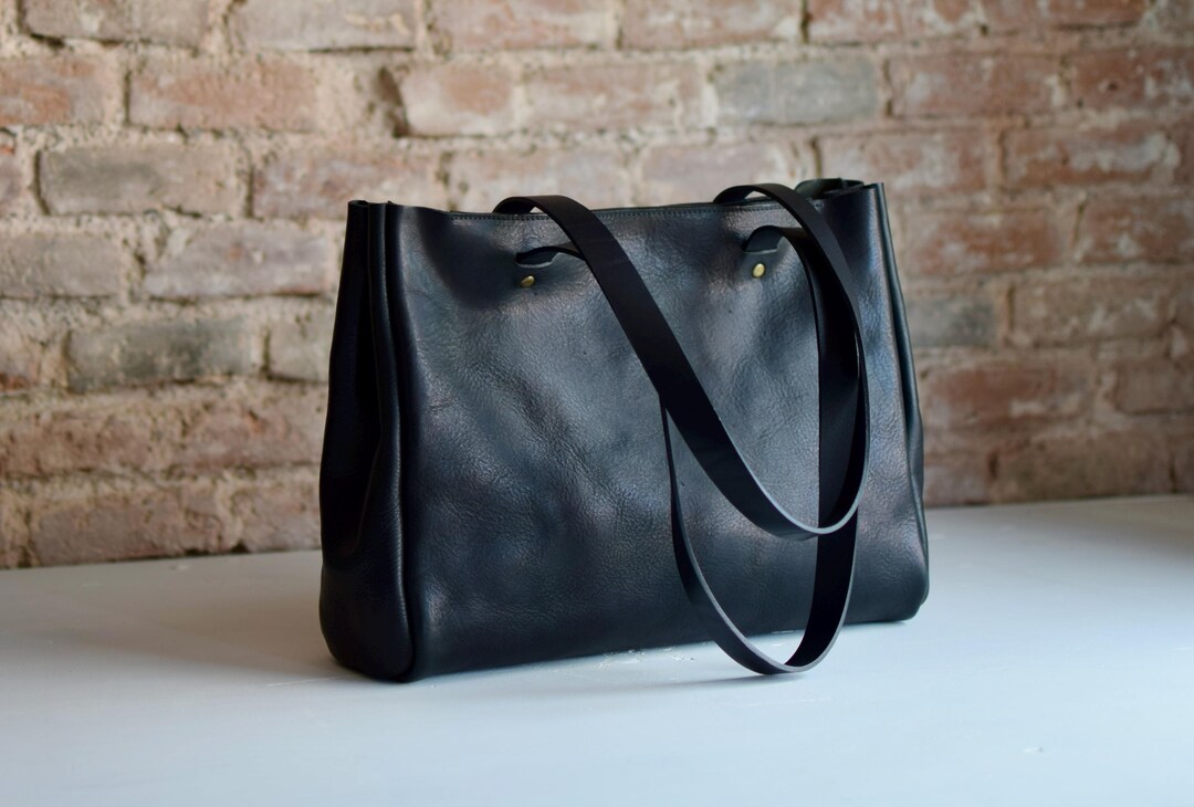 Black Leather Tote Bag. Toronto Bag Collection. - Etsy