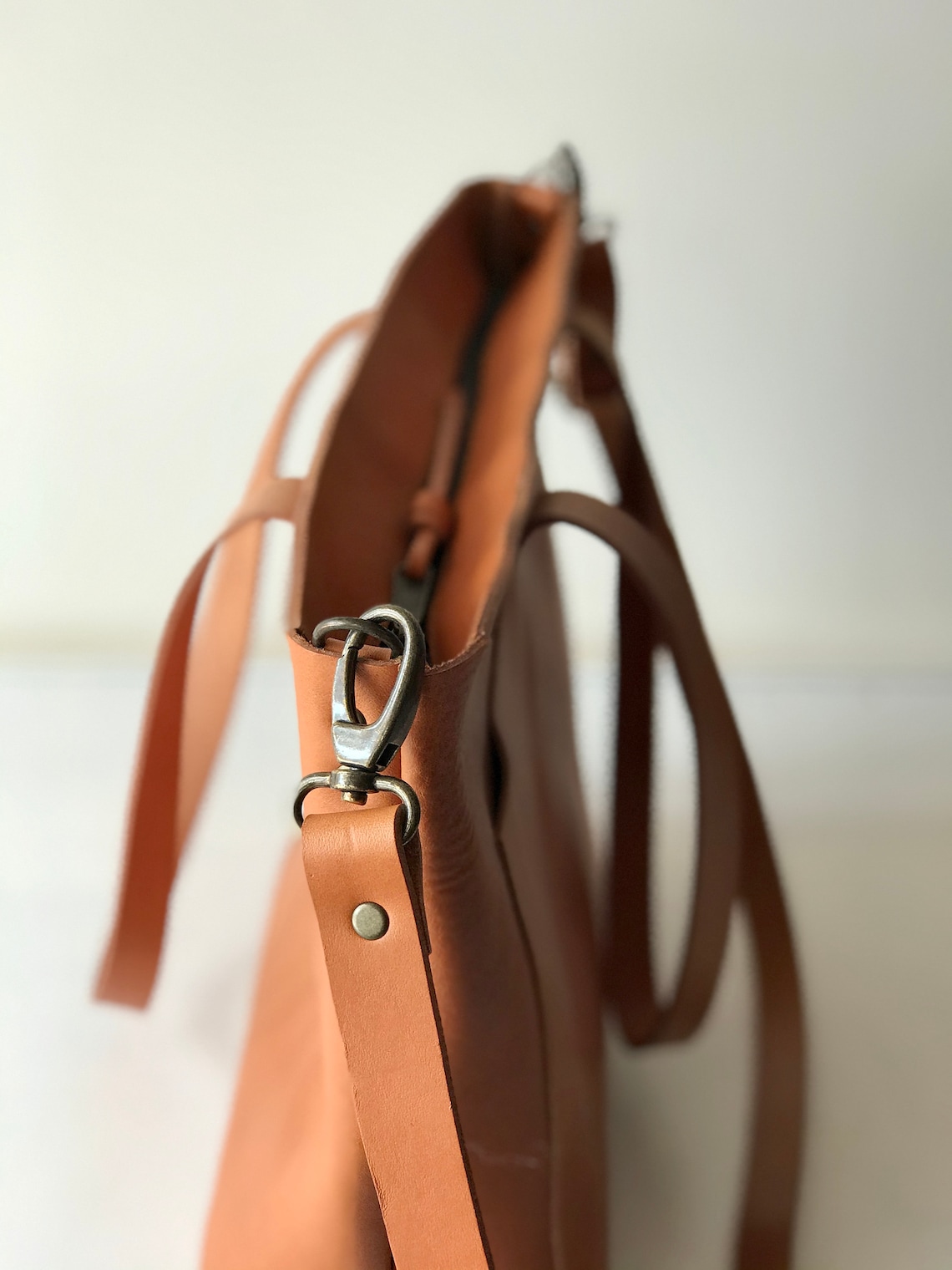 Leather Tote Bag With Large Outside Pocket. 4 Colors - Etsy