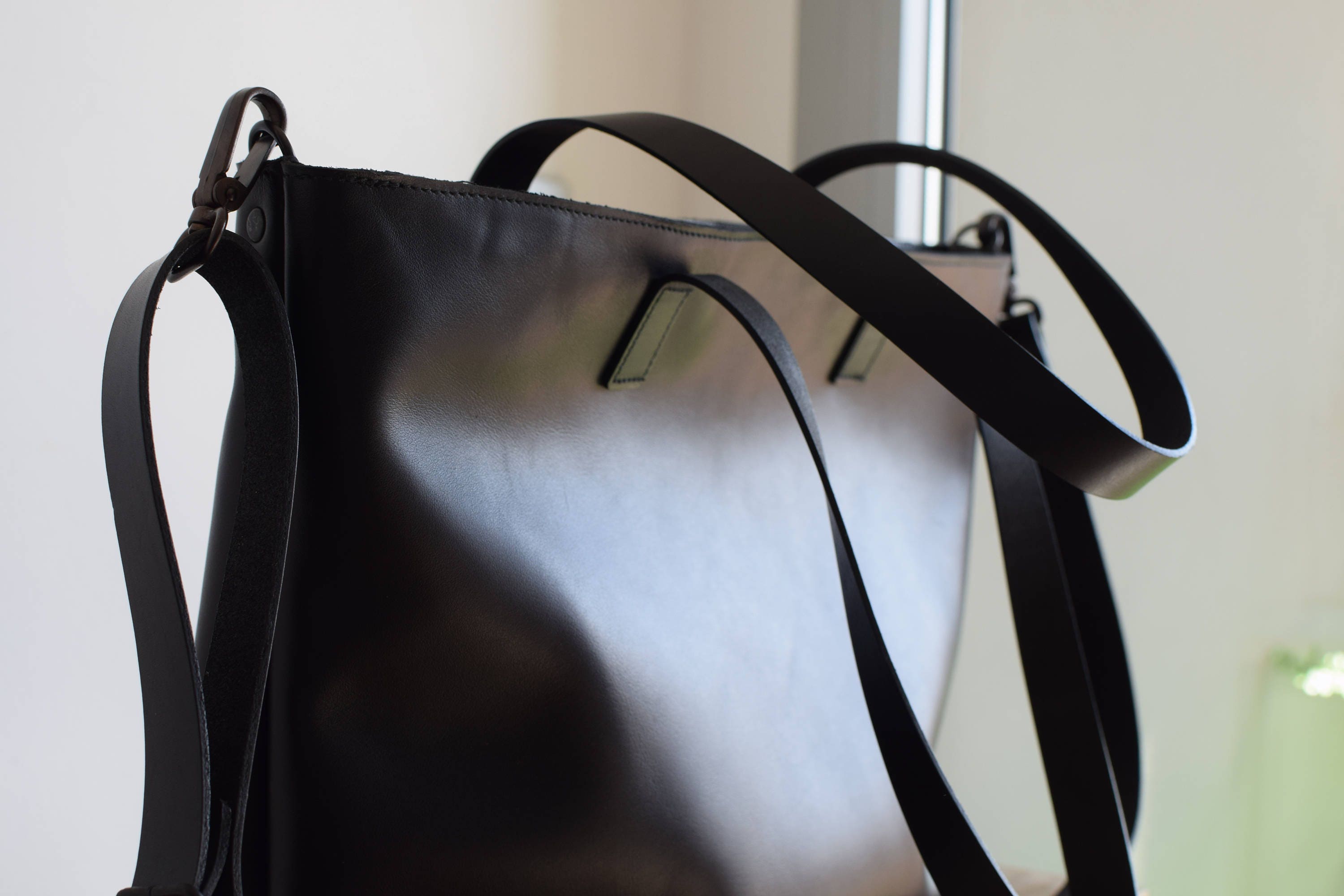 Black Leather Bag With Zip and Inside Lining. Handmade. Zipper ...