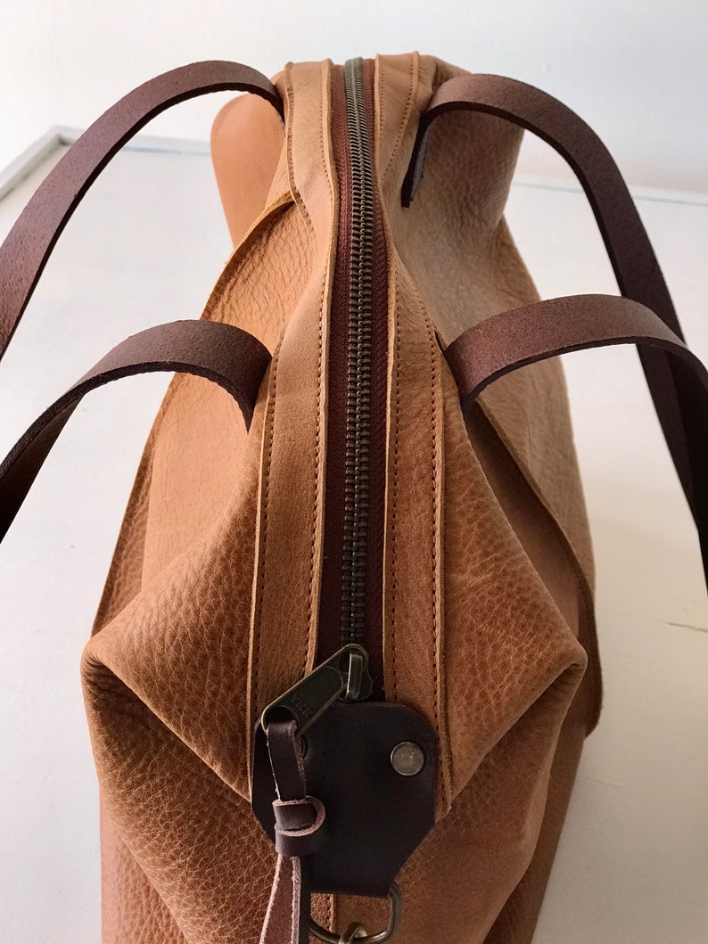Light Brown Leather Bag With Zip Crossbody Strap and Inside - Etsy