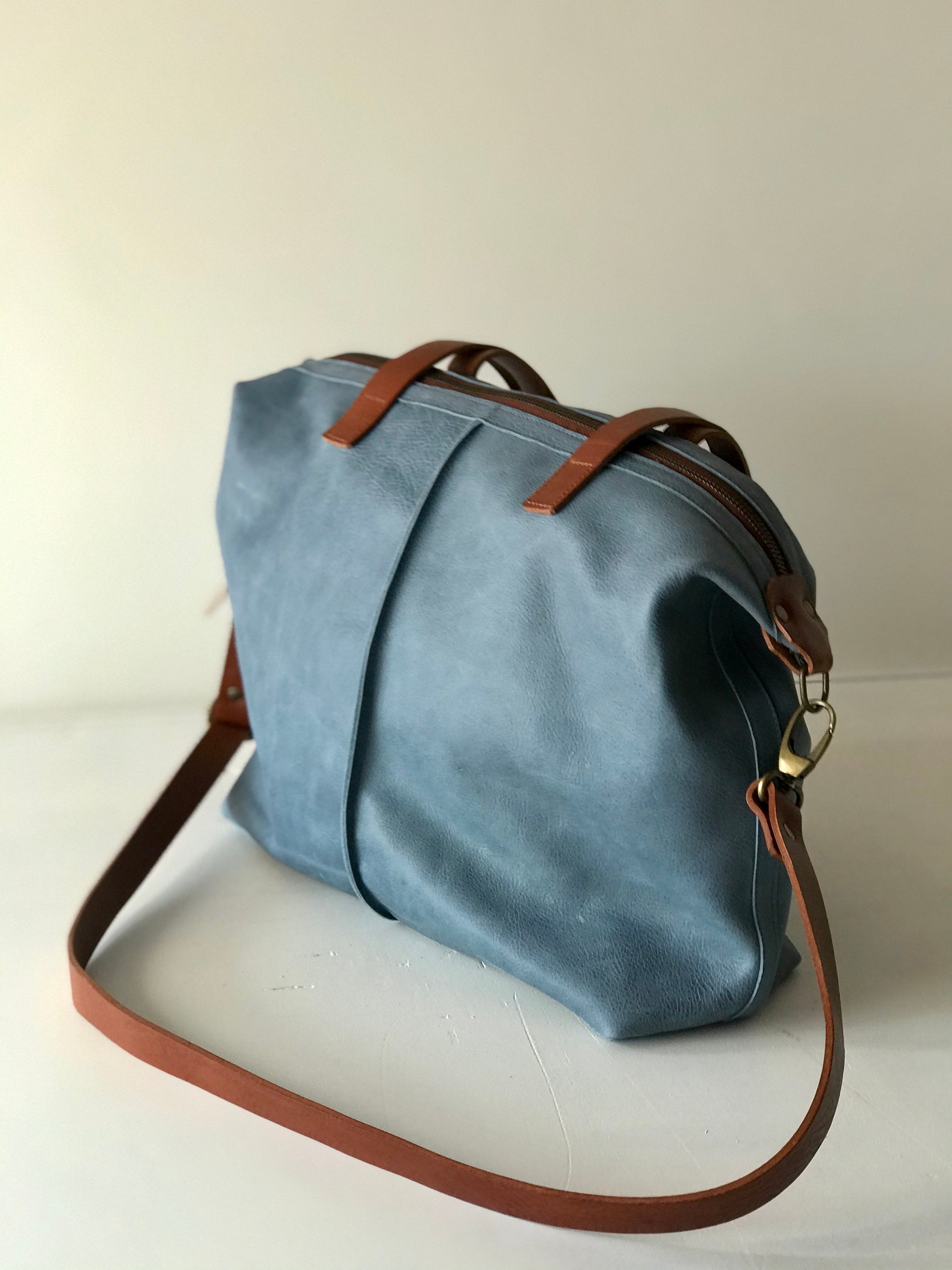 Blue Leather Bag With Zip Crossbody Strap and Inside Lining. - Etsy