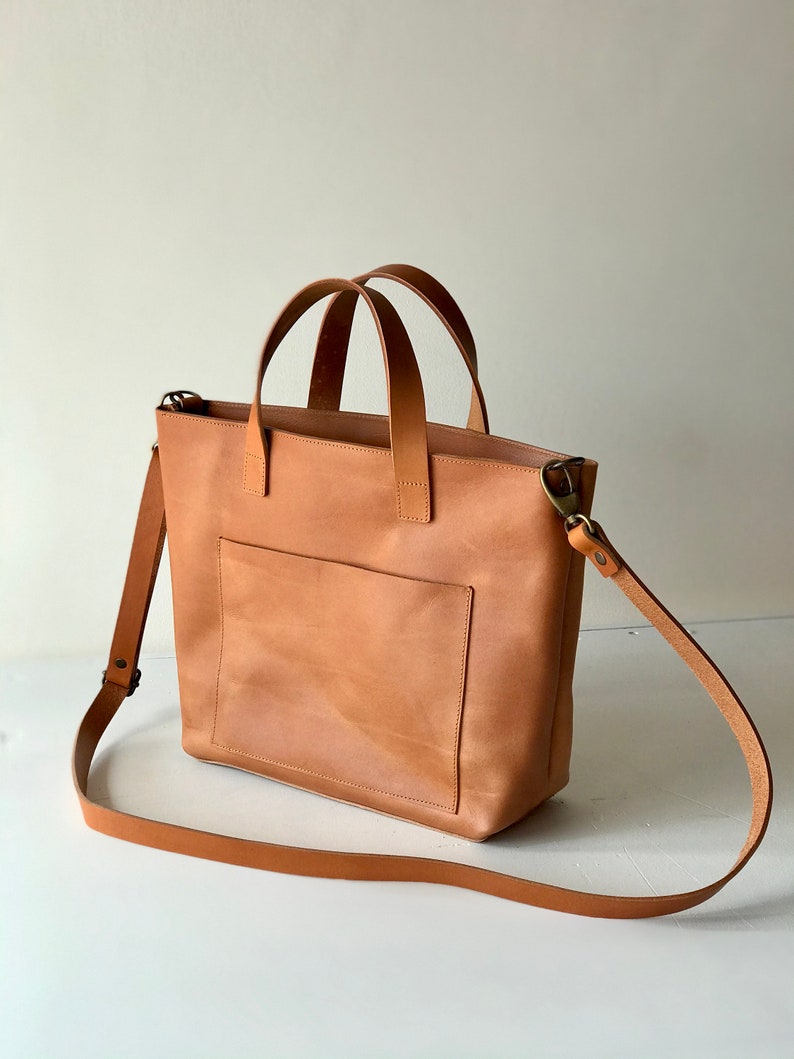 Leather Tote Bag With Large Outside Pocket. 4 Colors - Etsy
