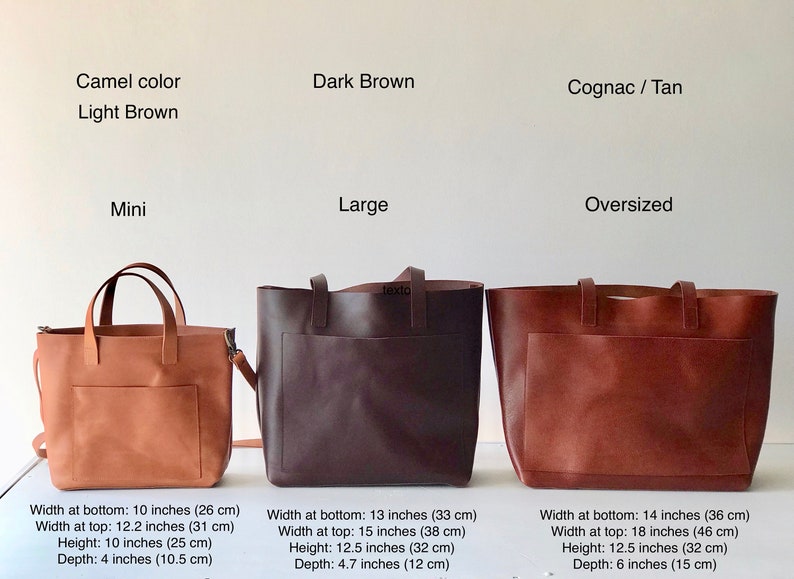 Leather Tote Bag With Large Outside Pocket. 4 Colors - Etsy