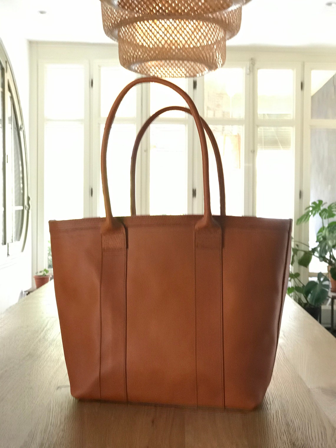 Veg Tanned Camel Leather Bag With Zipper and Inside Lining. Camel ...