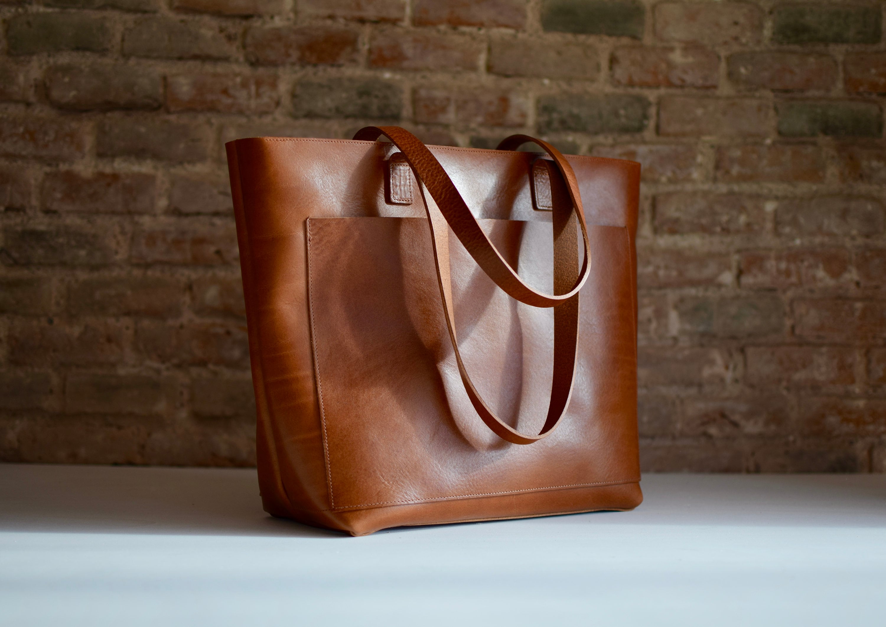 Oversized Cognac Leather tote bag with outside pockets. Cap Sa Sal Bag ...