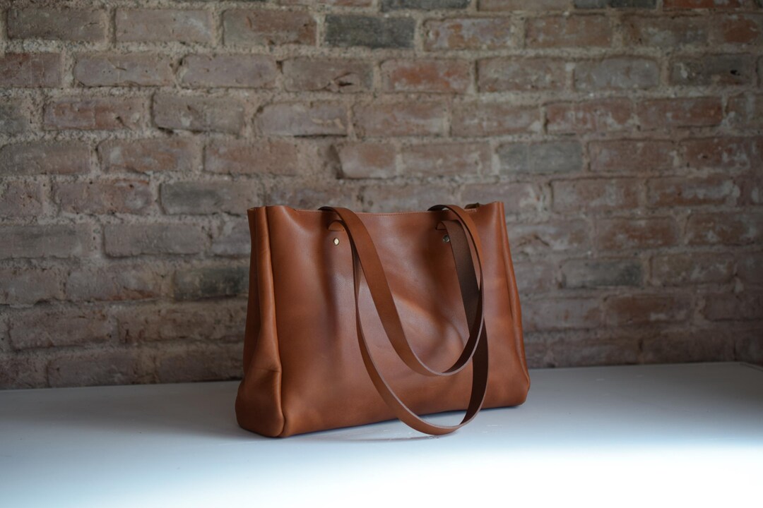 Cognac / Tan Leather Tote Bag. Toronto Bag Collection. NEW BAG! - Etsy