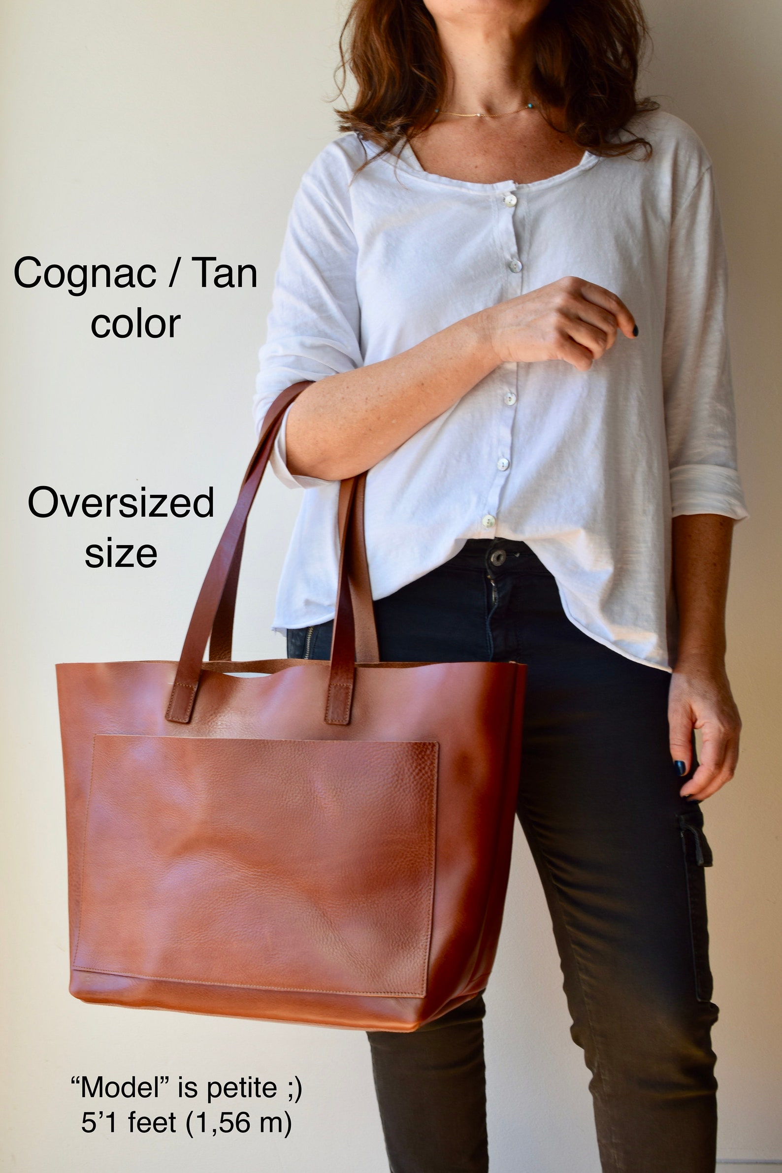 Leather Tote Bag With Large Outside Pocket. 4 Colors Available. Cap Sa ...