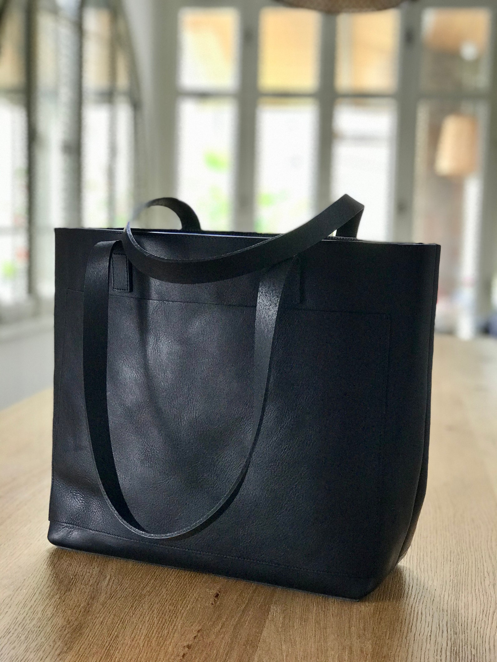 Leather Bag. Leather Tote With Outside Pocket. Vegetable | Etsy