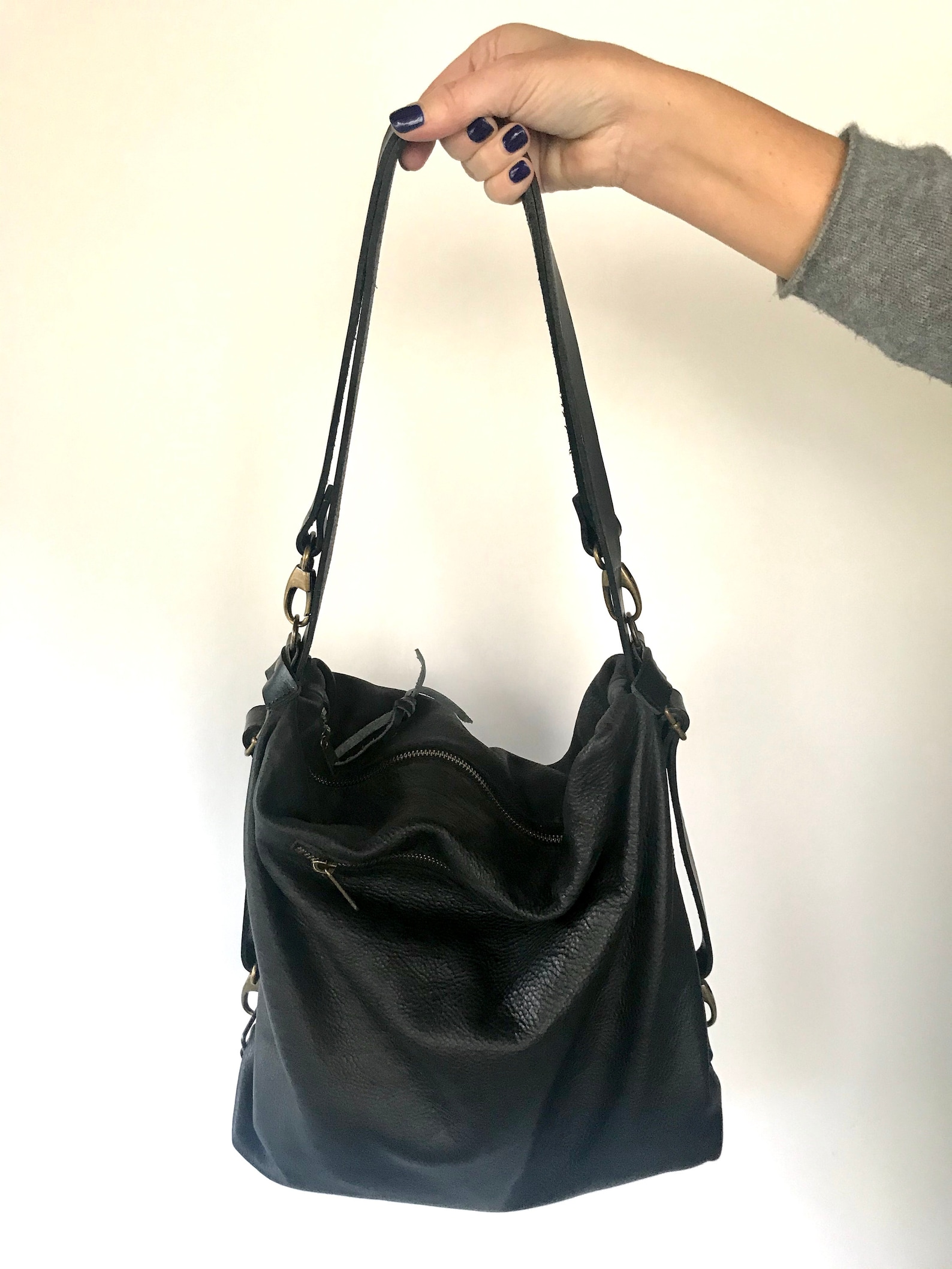 Backpack - Convertible Bag - Backpack - Crossbody Bag in Black Leather ...