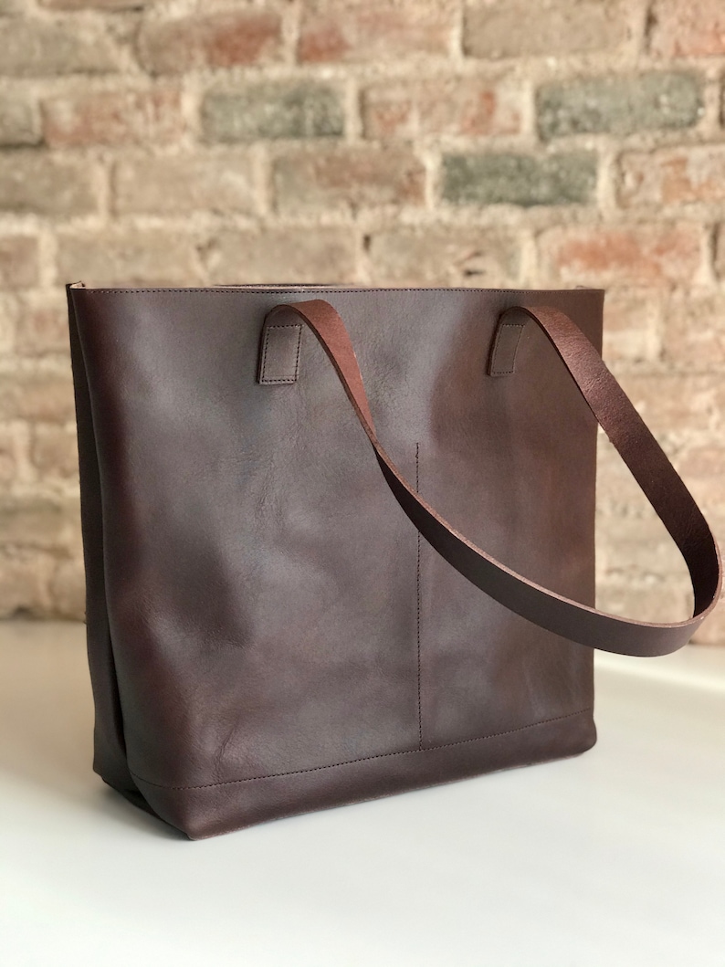 Leather Tote Bag With Outside Pocket. 4 Sizes and 4 Colors | Etsy