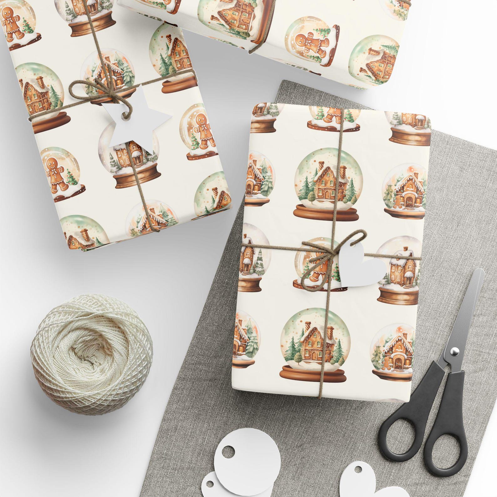 Gingerbread Christmas Snow Globe Wrapping Paper, Holiday Gift Wrap - Etsy
