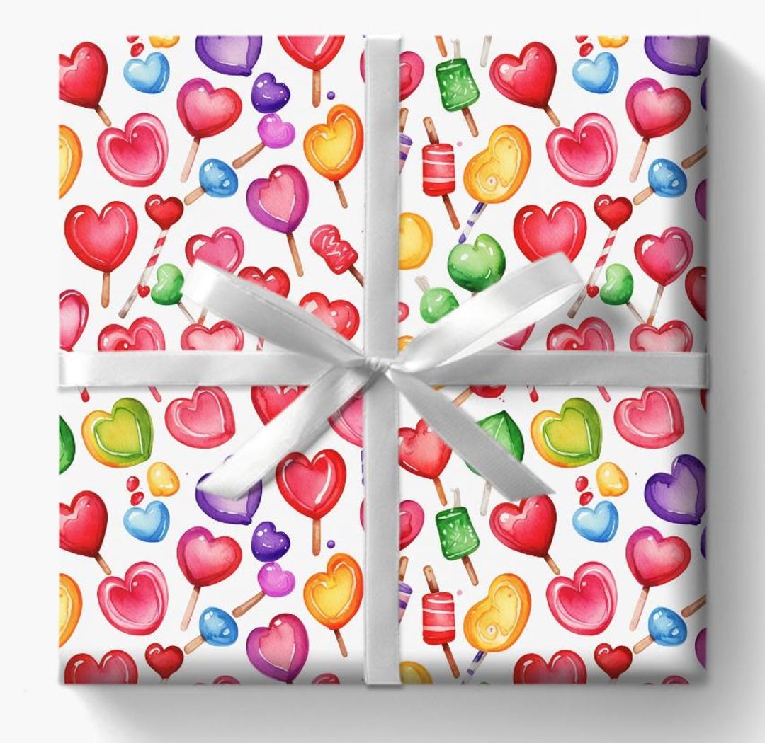 Colorful Candy Hearts Gift Wrap Roll for Valentine's Day Celebrations ...