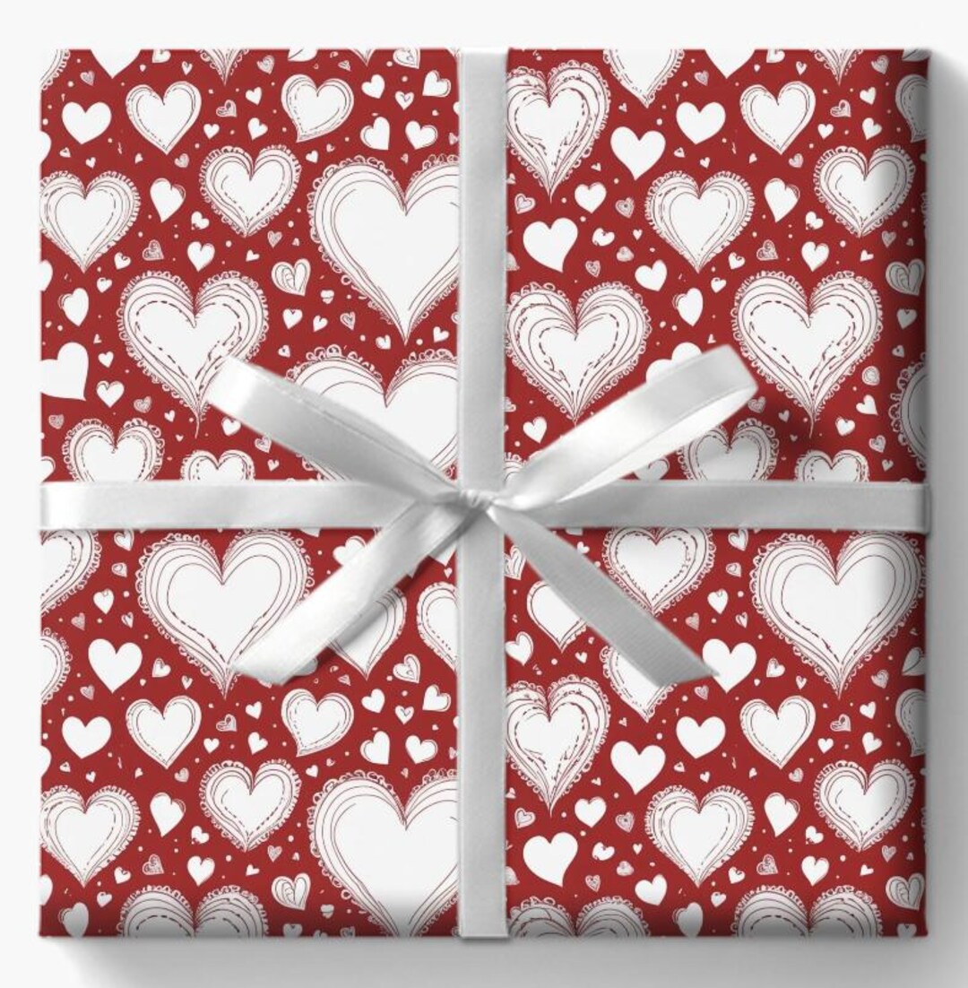Romantic White and Red Heart Wrapping Papers - Etsy