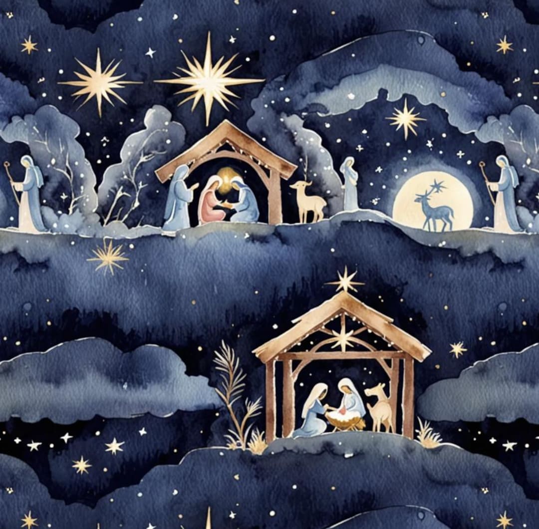 Nativity Scene Gift Wrapping Paper Navy - Etsy