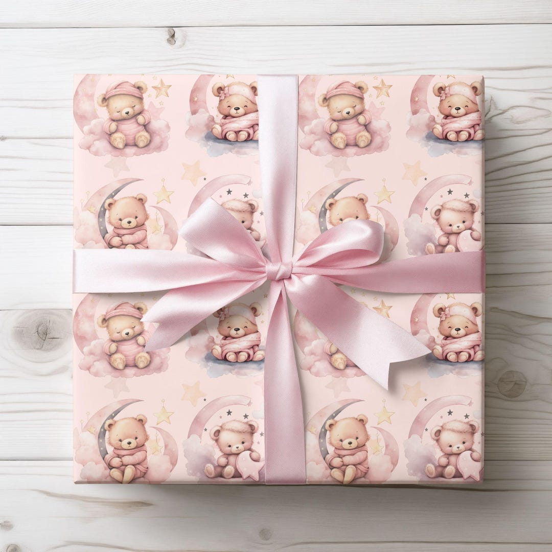 Sleepy Pink Bears Wrapping Papers, Cute Gift Wrap for Any Occasion ...