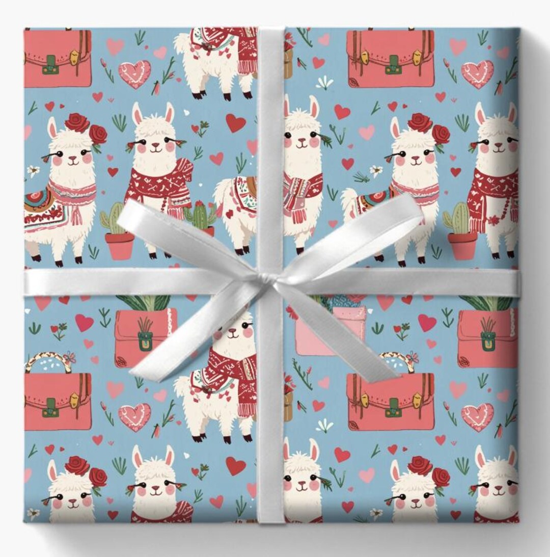 Llama Holiday Pattern Wrapping Paper | Festive Llamas on Blue - Etsy