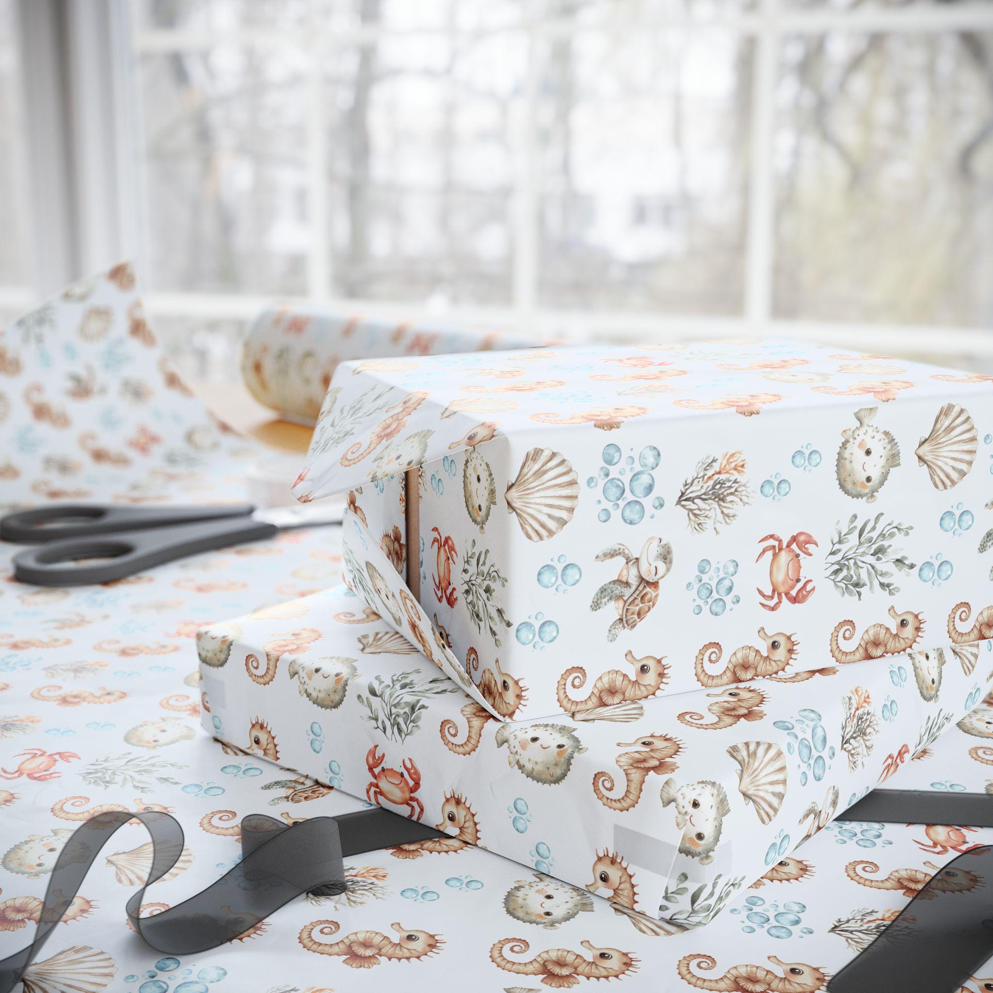 Ocean-themed Wrapping Paper: Nautical Gift Wrap, 90gsm Fine Art Paper ...