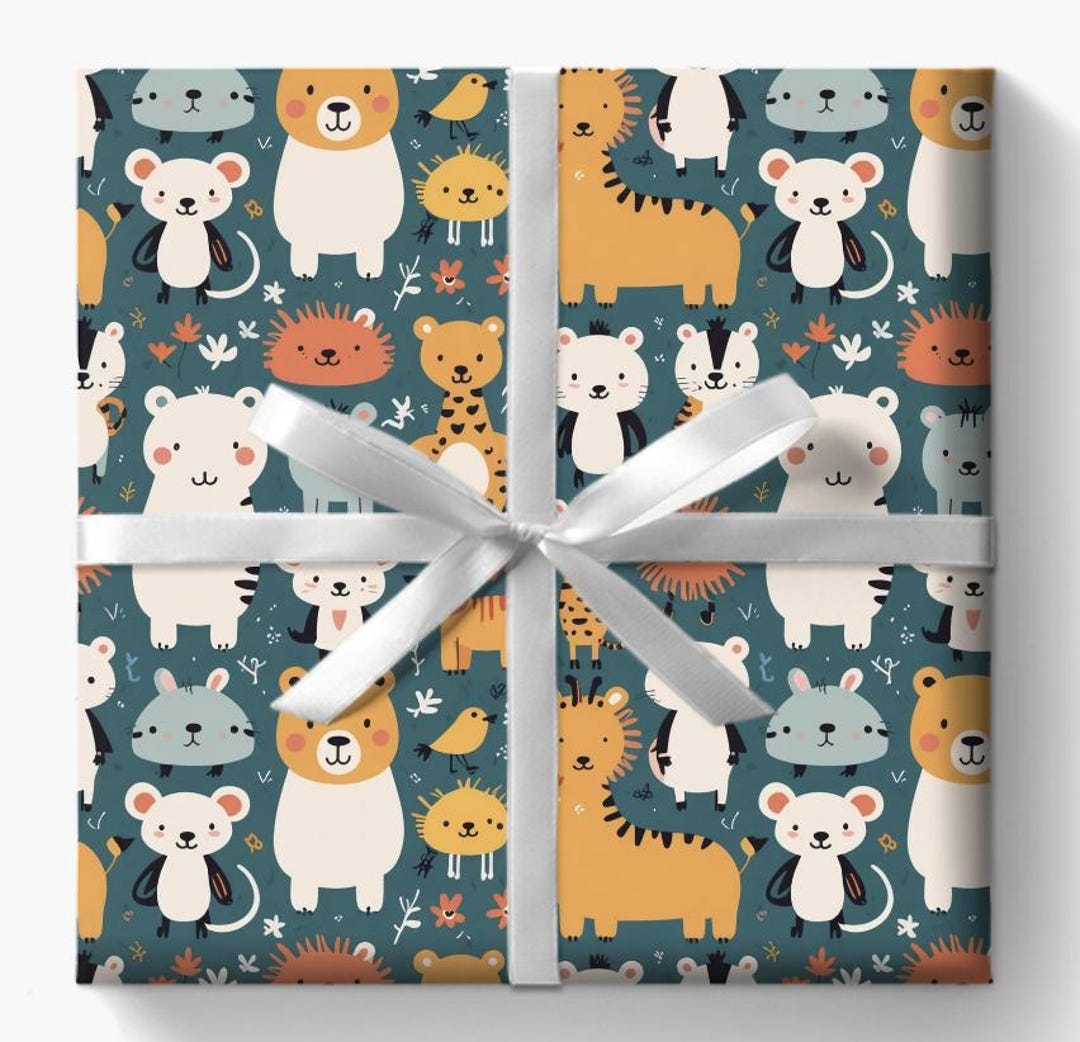 Zoo Animals Gift Wrap, Childrens Birthday Present, Cute Safari Party ...