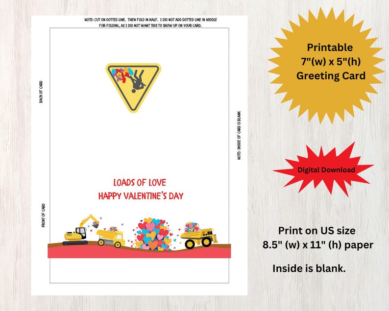 Loads of Love Digital Printable Valentine's Day Card - Backhoe - Etsy