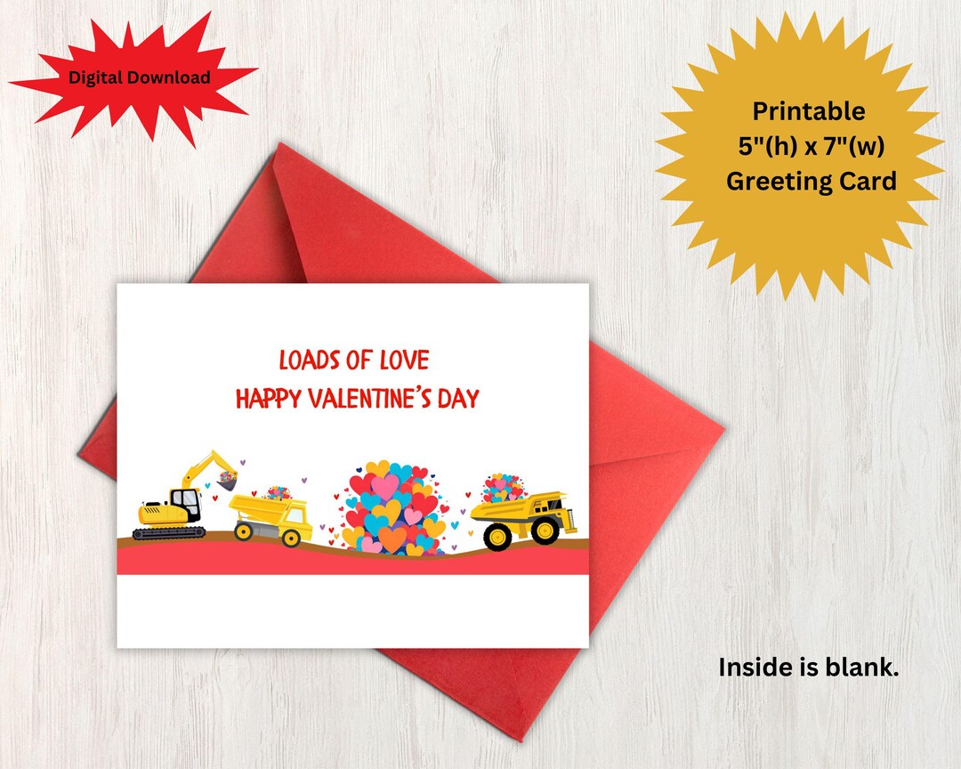 Loads of Love Digital Printable Valentine's Day Card - Backhoe - Etsy