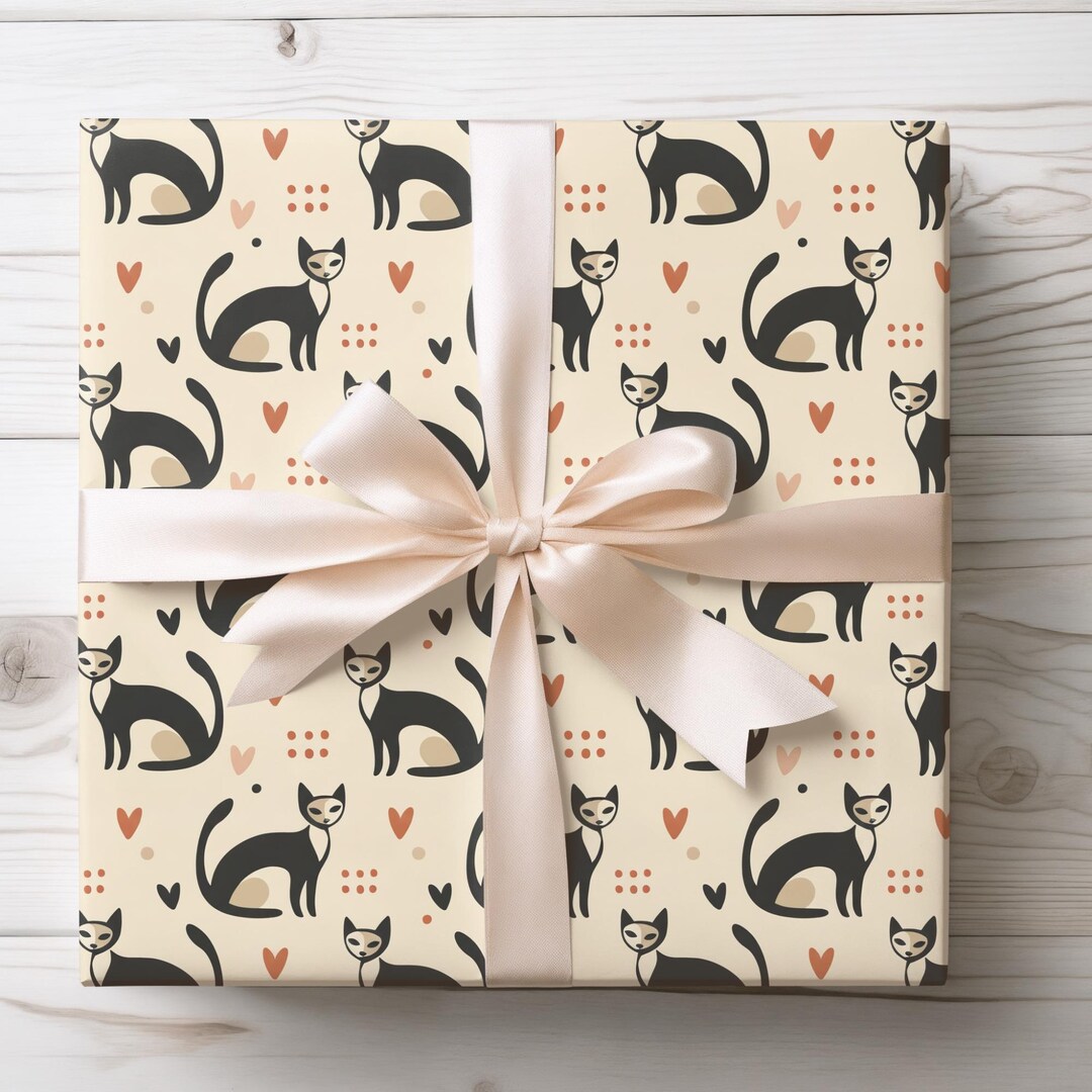 Retro Cat Wrapping Papers, Vintage Feline Gift Wrap, Neutral Palette ...