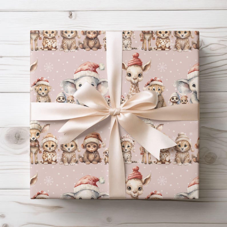 Wrapping Paper, Cute Jungle Creatures Winter Wear Gift Wrap, Baby ...