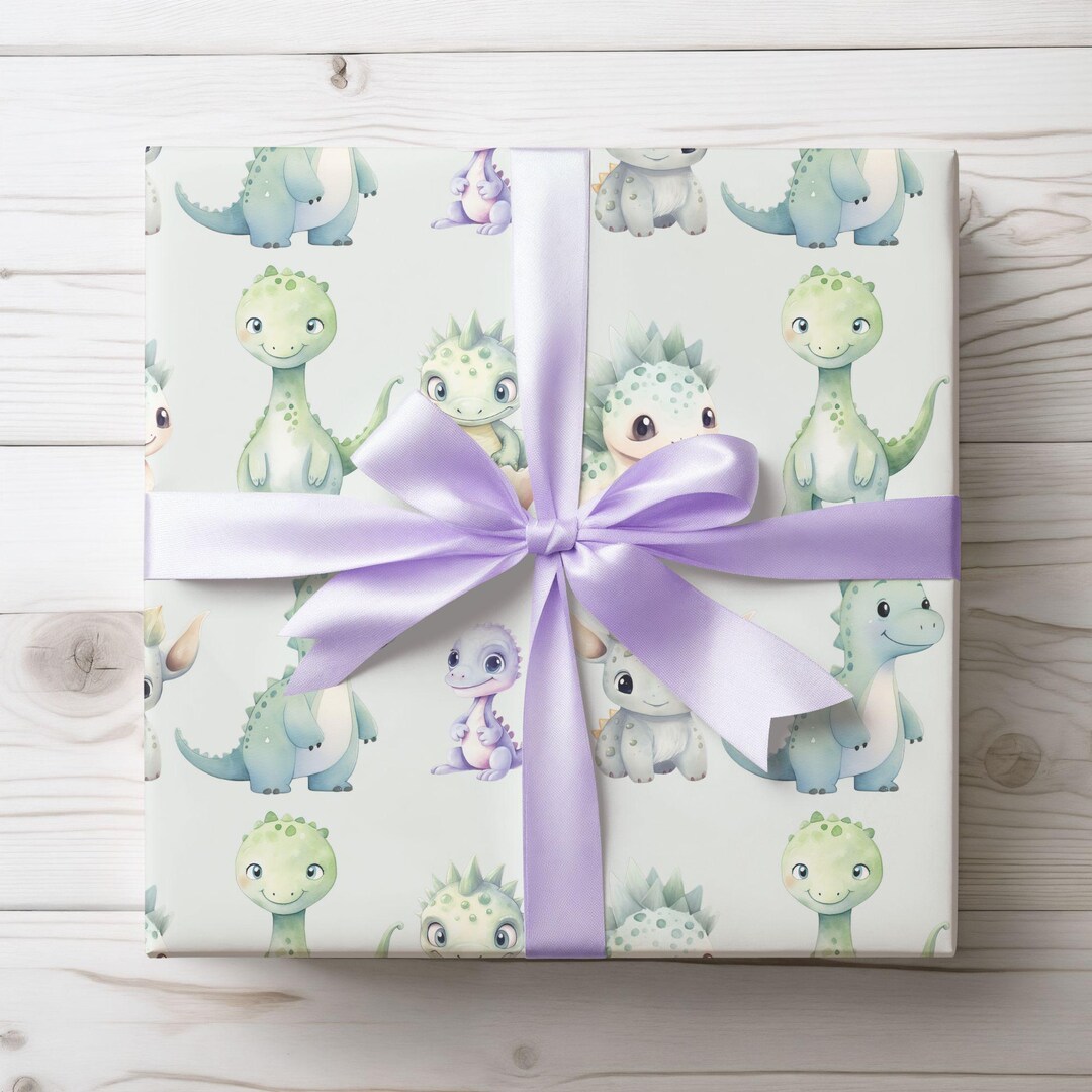 Wrapping Papers, Cute Baby Dinosaurs on Light Green Background ...