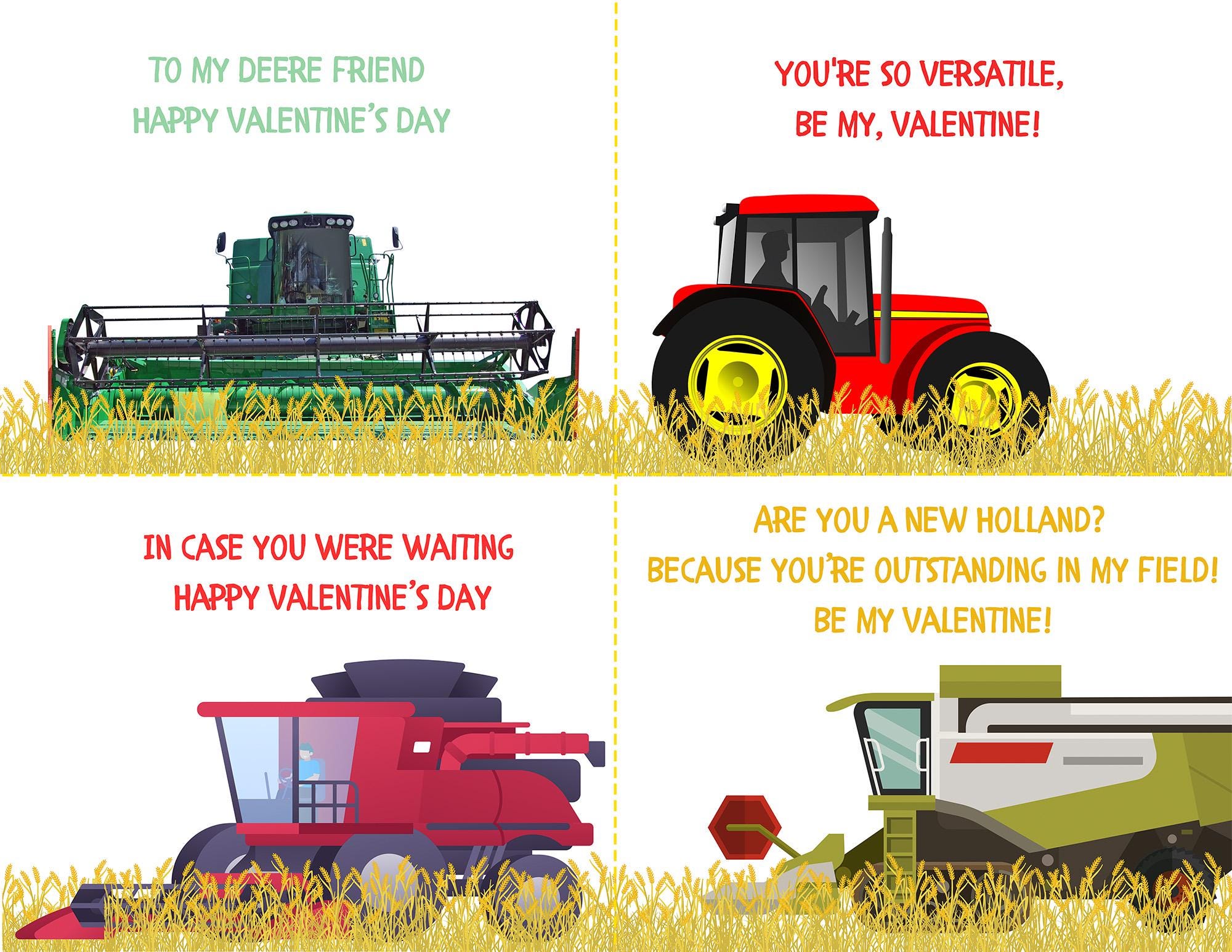 Whimsical Valentine's Day Cards for Farmers - Instant Download - Etsy