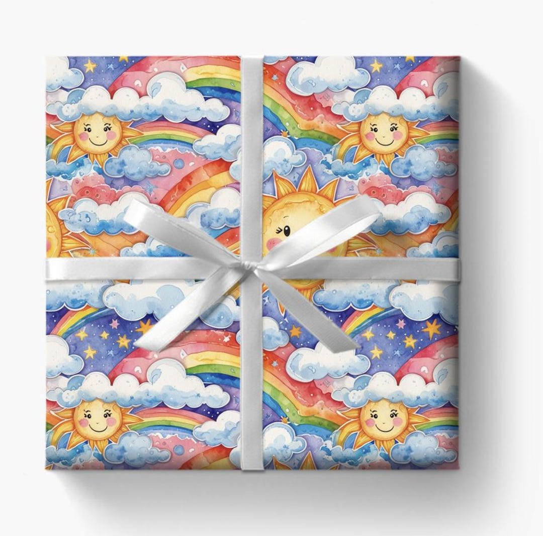 Sun & Rainbow Wrapping Paper: Cheerful Kids Birthday Gift Wrap - Etsy