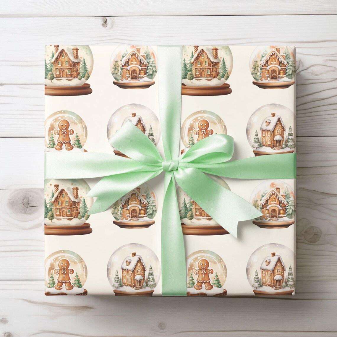 Gingerbread Christmas Snow Globe Wrapping Paper, Holiday Gift Wrap - Etsy