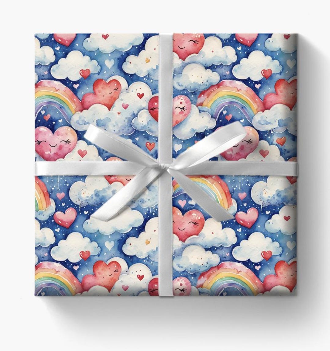 Colorful Heart & Rainbow Wrapping Paper, Romantic Gift Wrap for ...