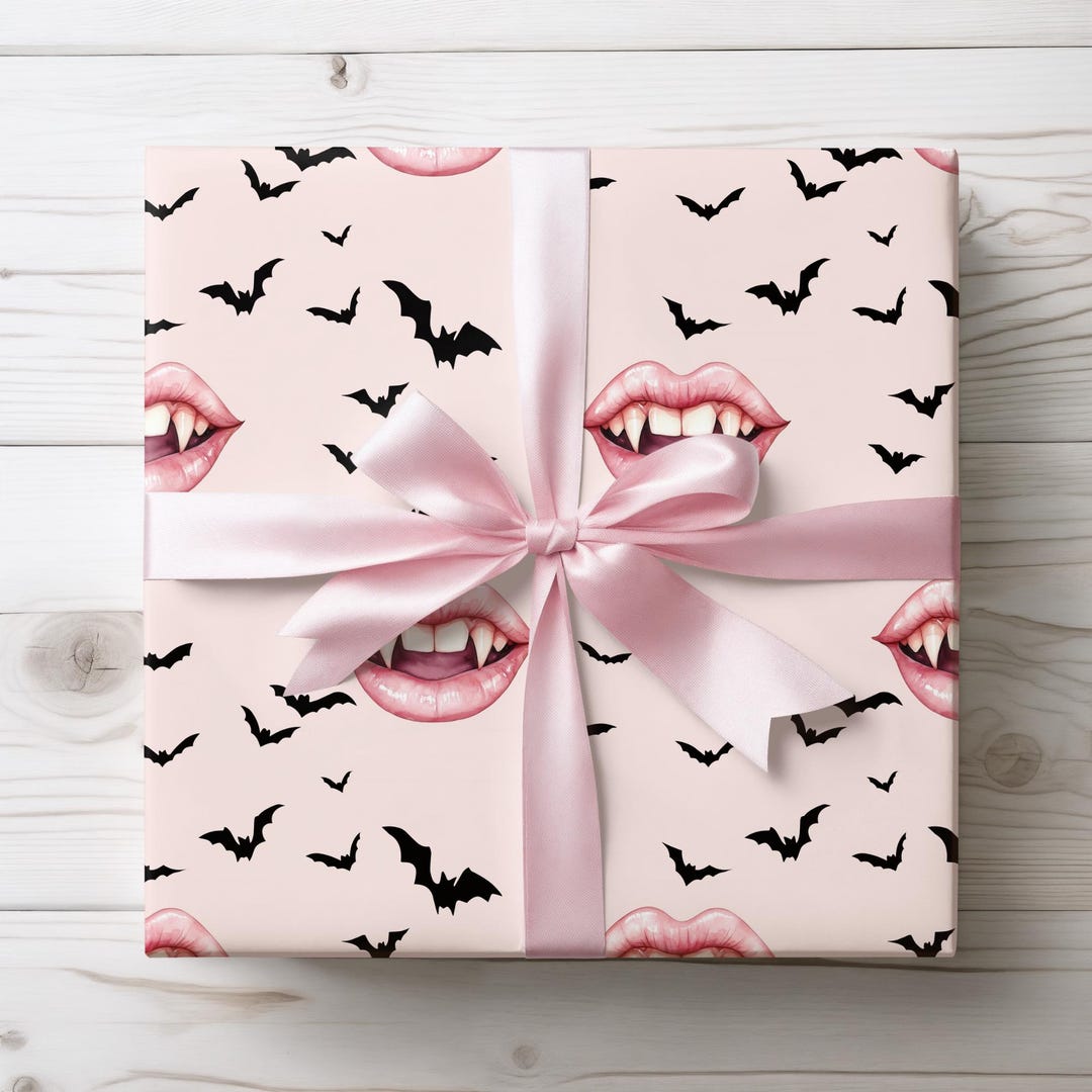 Vamp It Up, Fanged Lips and Bat Kisses Wrapping Paper - Etsy