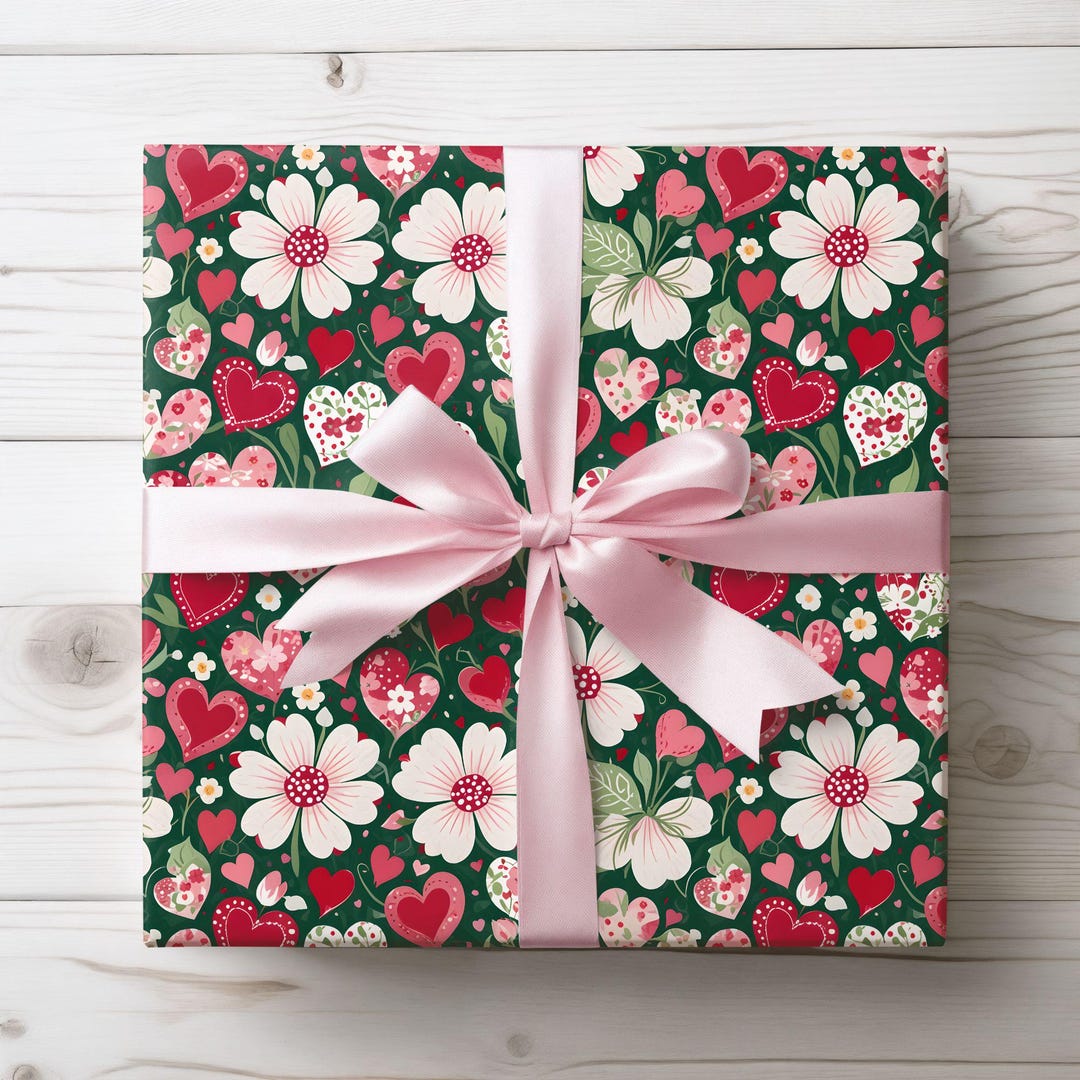Flora & Heart Wrapping Paper, - Etsy