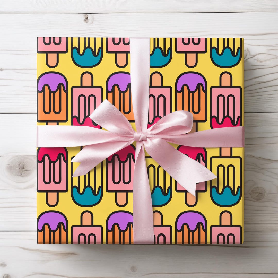 Colorful Yellow Popsicle Wrapping Paper, Gift Wrap, Present Wrap ...