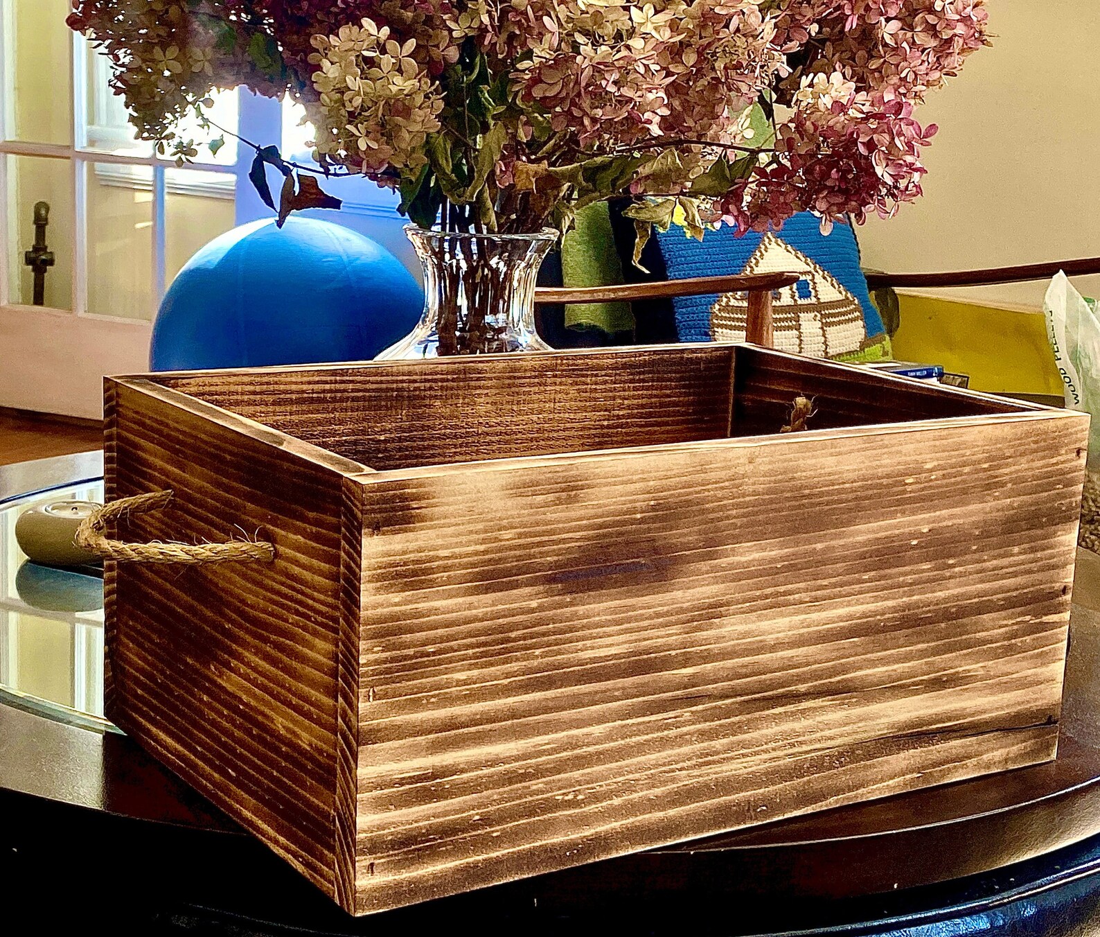 Farmhouse Storage Box Wooden Box Rope Handles Wooden Basket Wooden ...