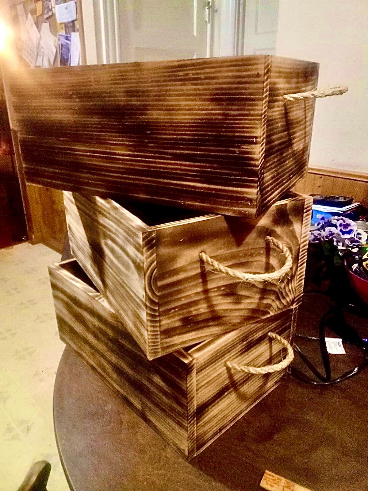 Farmhouse Storage Box Wooden Box Rope Handles Wooden Basket Wooden ...