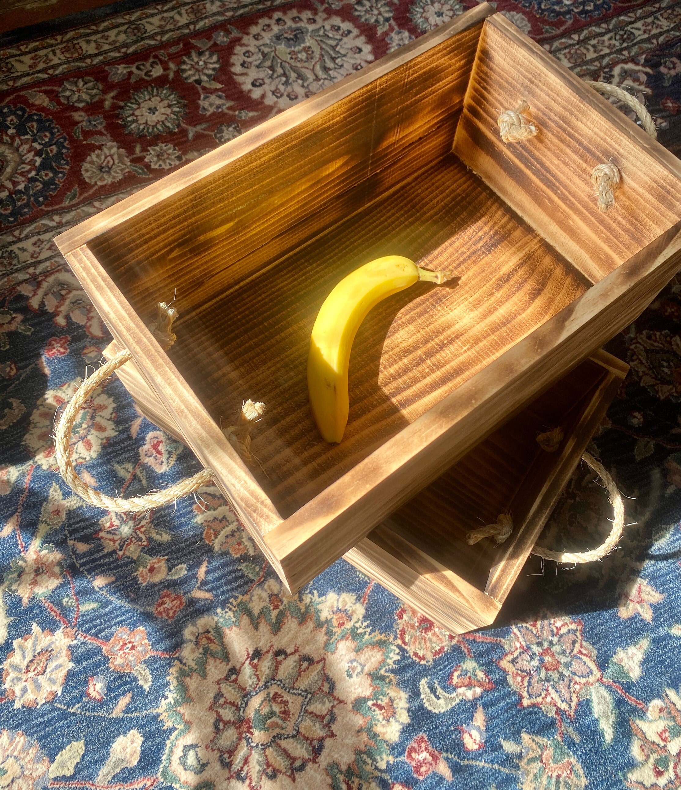 Farmhouse Storage Box Wooden Box Rope Handles Wooden Basket Wooden ...