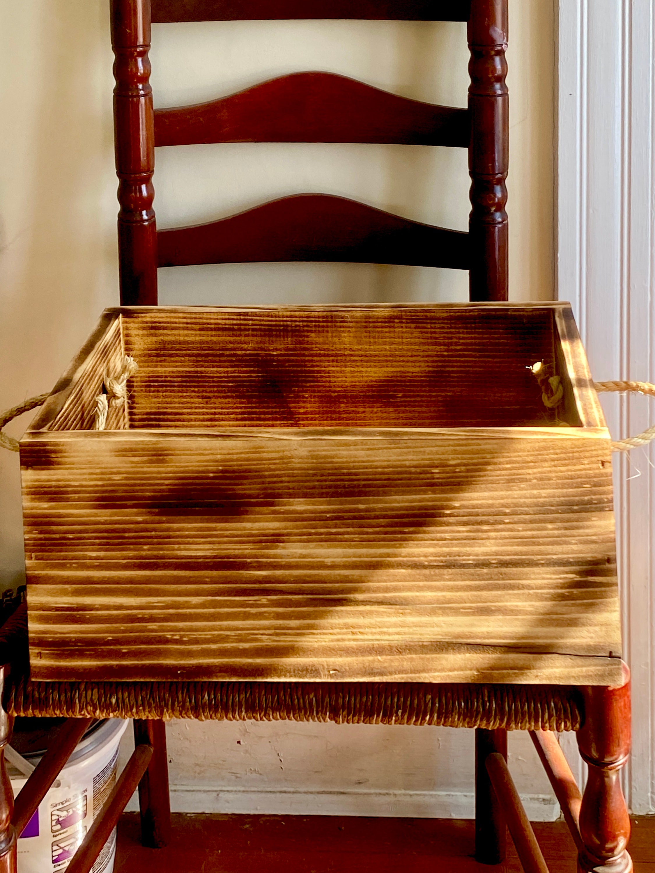 Farmhouse Storage Box Wooden Box Rope Handles Wooden Basket Wooden ...