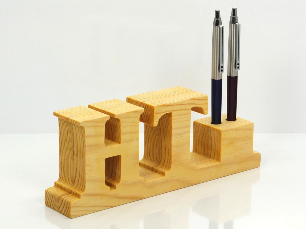 Luxury Personalized Wooden Desk Pen Holder With 2 Letters - Etsy